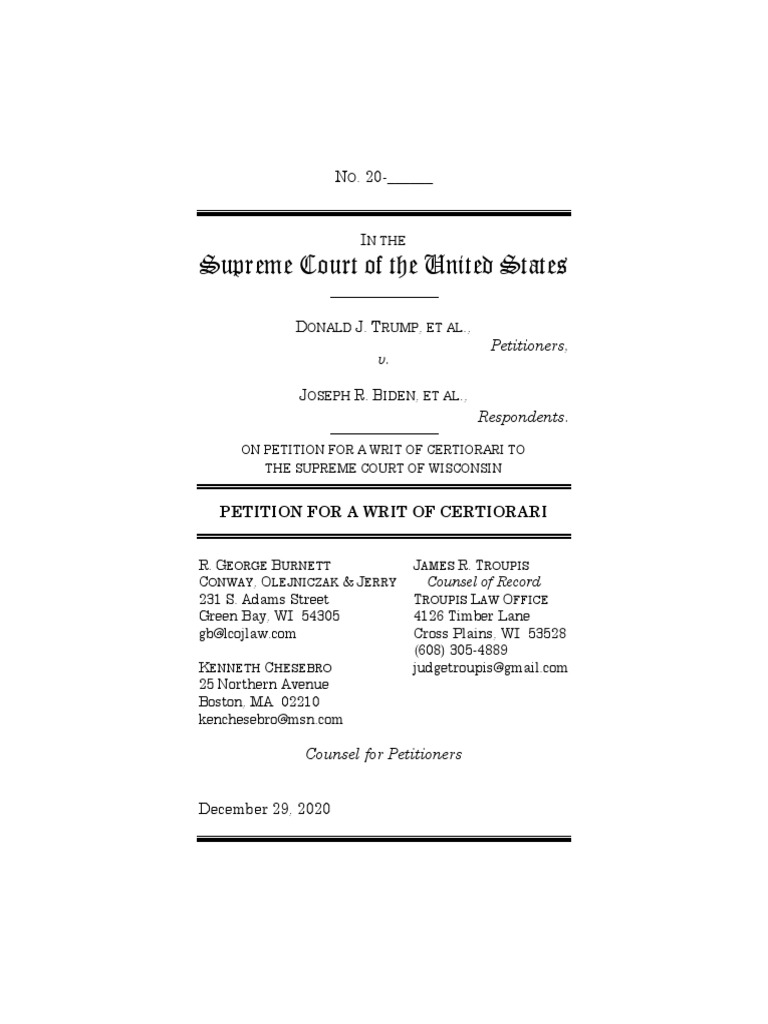 Trump V Biden Petition Appendix Final | PDF | Absentee Ballot | Supreme ...