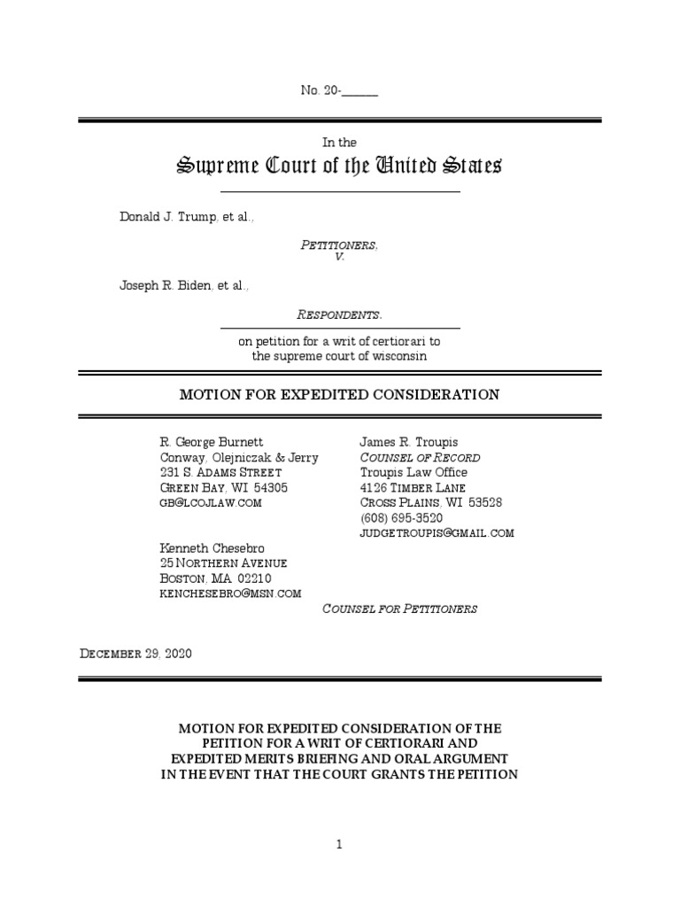 Supreme Court of The United States: Motion For Expedited Consideration ...