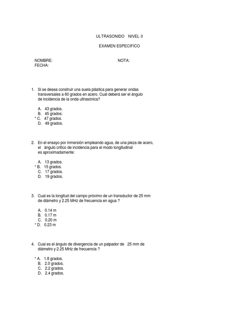 Examen - UT Nivel II-a | PDF | Decibel | Olas