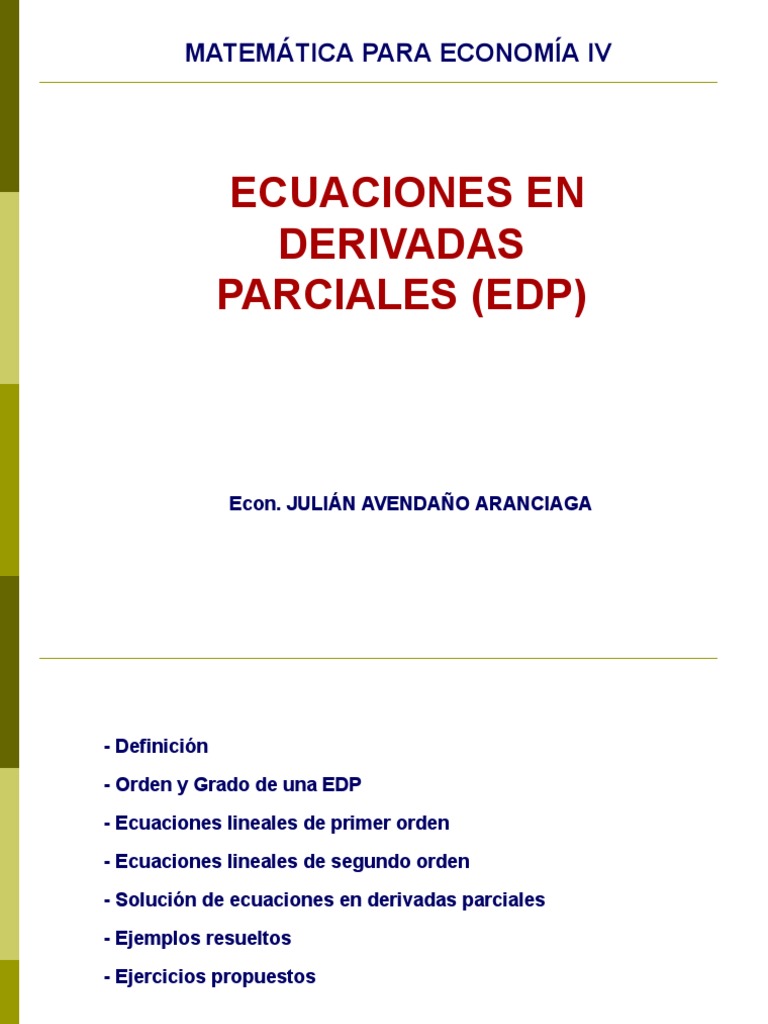 ECUACIONES EN DERIVADAS PARCIALES - Primera Parte | PDF