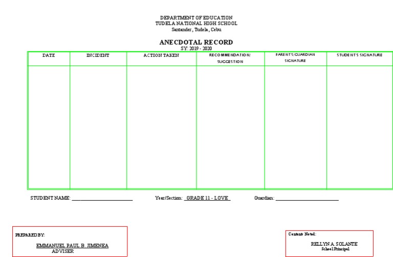 Anecdotal Record Form | PDF