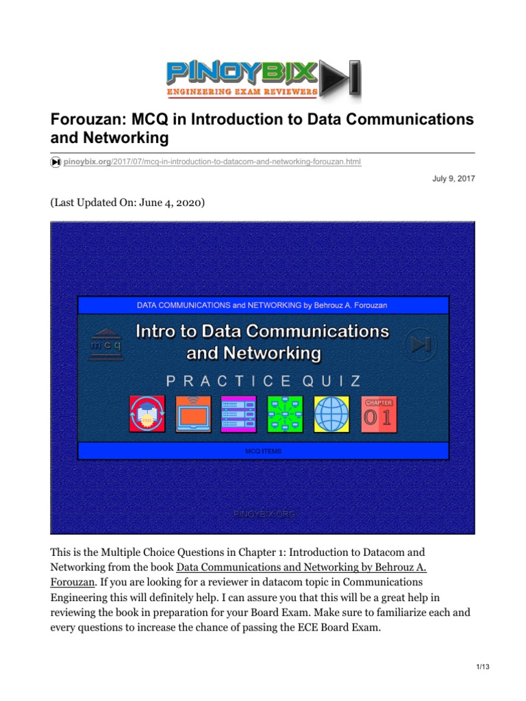 Forouzan MCQ in Introduction To Data Communications and Networking | PDF | Network Topology ...