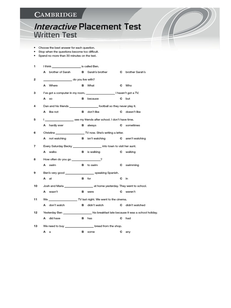 Interactive: Placement Test | PDF | Language Education | Applied ...