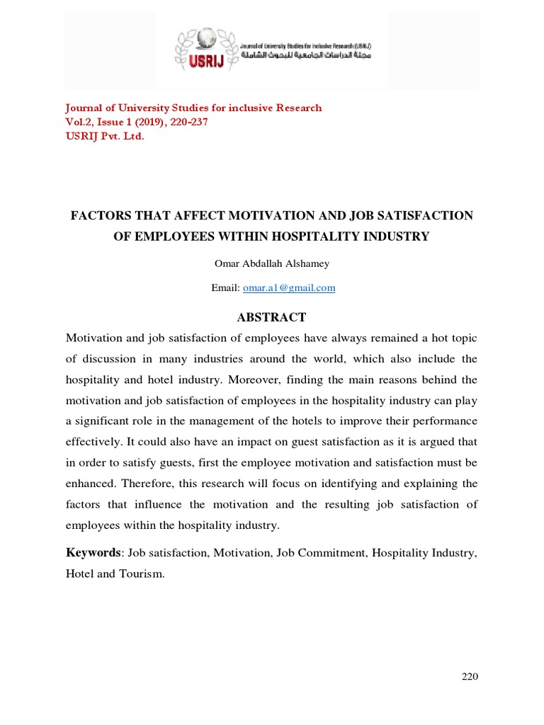 Factors That Affect Motivation and Job Satisfaction of Employees Within ...