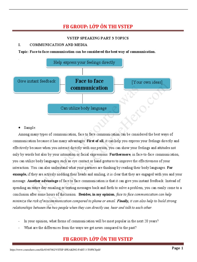VSTEP Speaking Part 3 Topics Guide | PDF | Body Language | Communication
