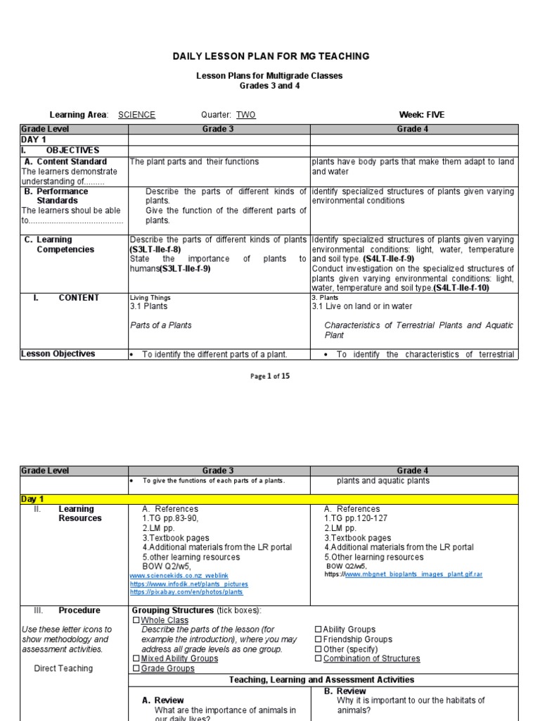 Grade 3-4 Science Lesson on Plants | PDF | Plants | Experiment