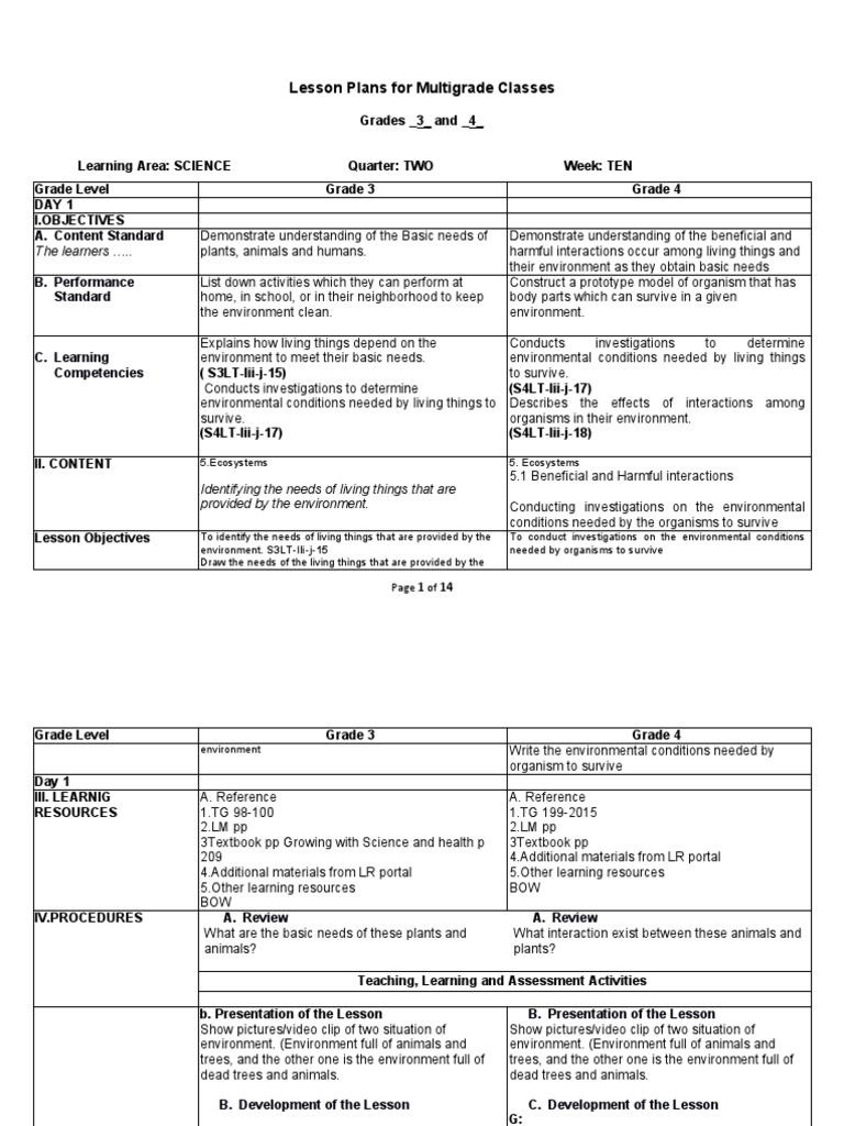 DLP in Science 3 - 4 Q2 WK 10 Validated | PDF | Natural Environment | Life