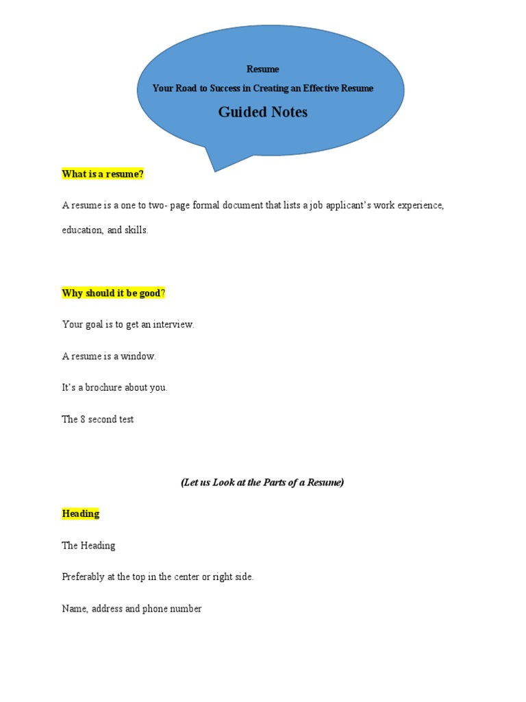 Resume Guided Notes | PDF