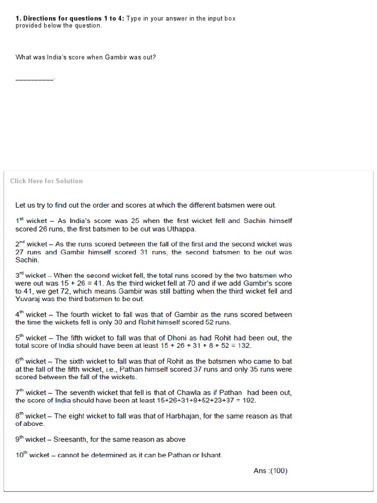 Directions For Questions 1 To 4: Type in Your Answer in The Input Box ...