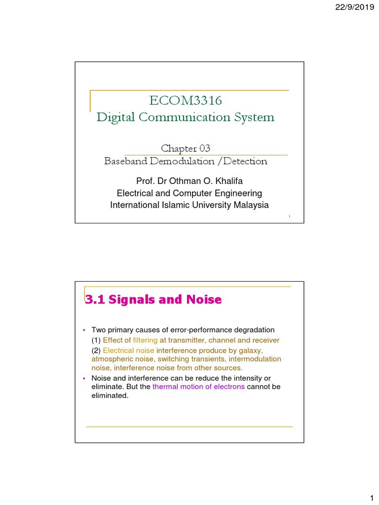 Chapter - 03 Baseband Demodulation-Detection | PDF | Bandwidth (Signal Processing) | Signal To ...