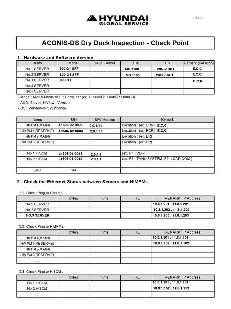 ACONIS-DS Dry Dock Inspection - Check Point: 1. Hardware and Software ...