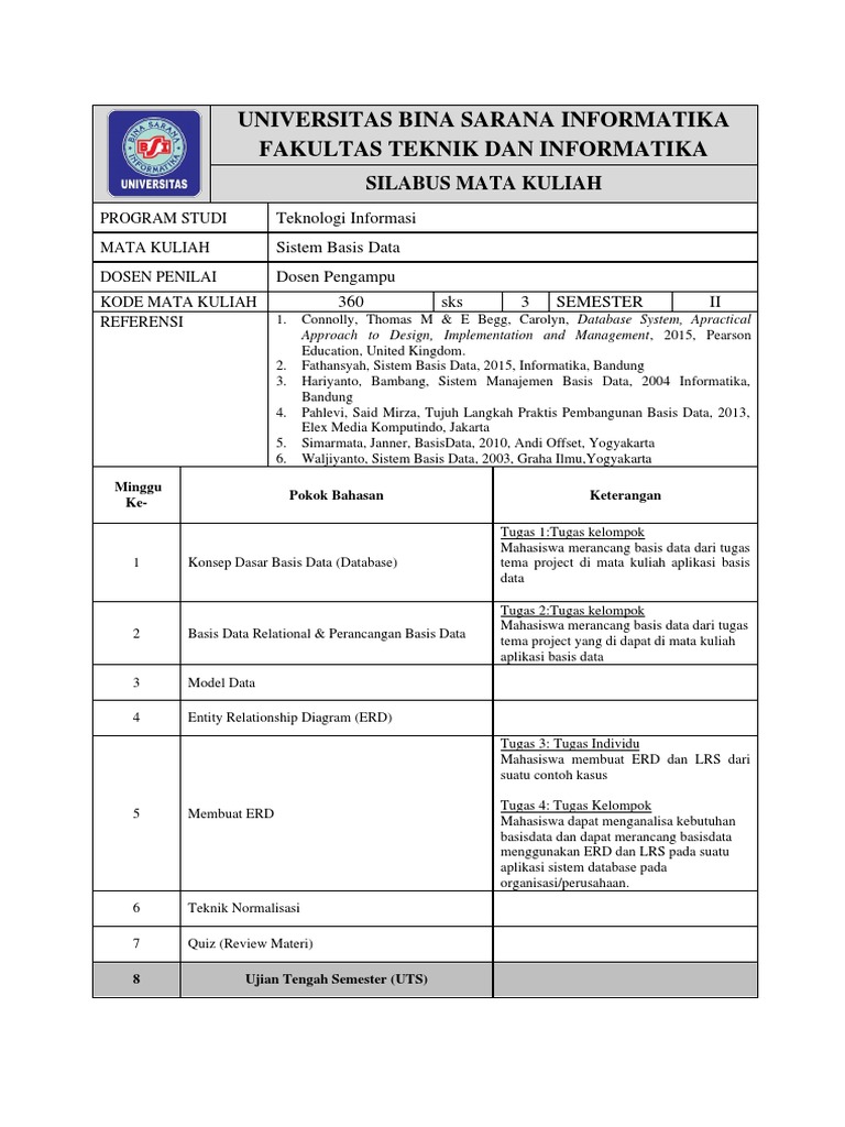 Silabus Sistem Basis Data - Ok | PDF