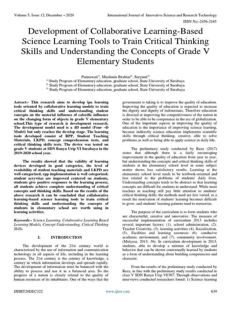 Development of Collaborative Learning-Based Science Learning Tools To ...
