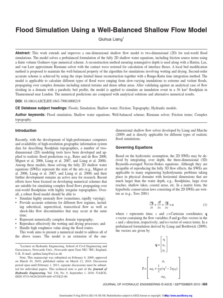 Flood Simulation Using A Well-Balanced Shallow Flow Model: Qiuhua Liang ...