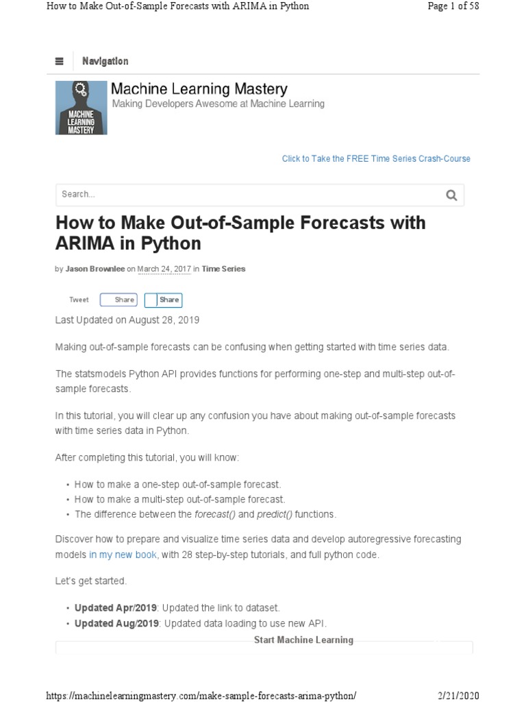 How To Make Out-of-Sample Forecasts With ARIMA in Python: Navigation ...