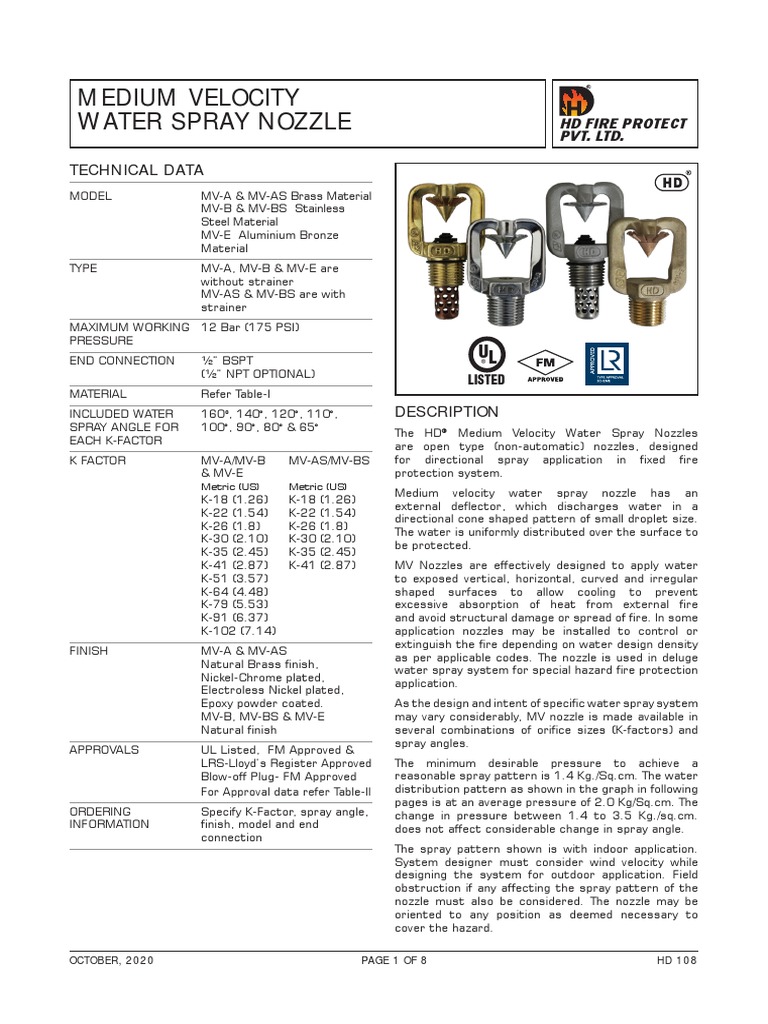 Medium Velocity Water Spray Nozzle: HD Fire Protect Pvt. Ltd. Technical ...