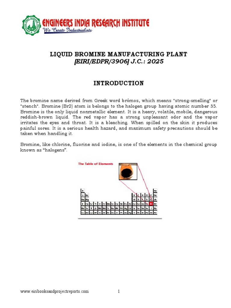 Liquid Bromine Manufacturing Overview | PDF | Chlorine | Atoms