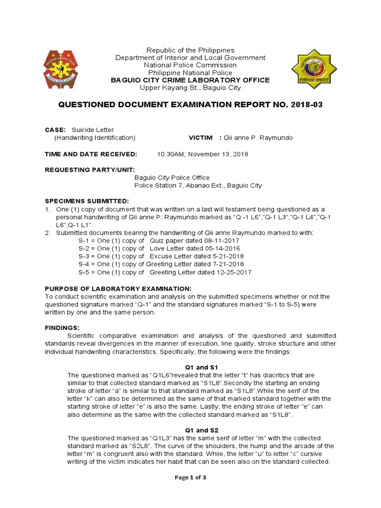 Sample of Document Examination Report | PDF | Writing
