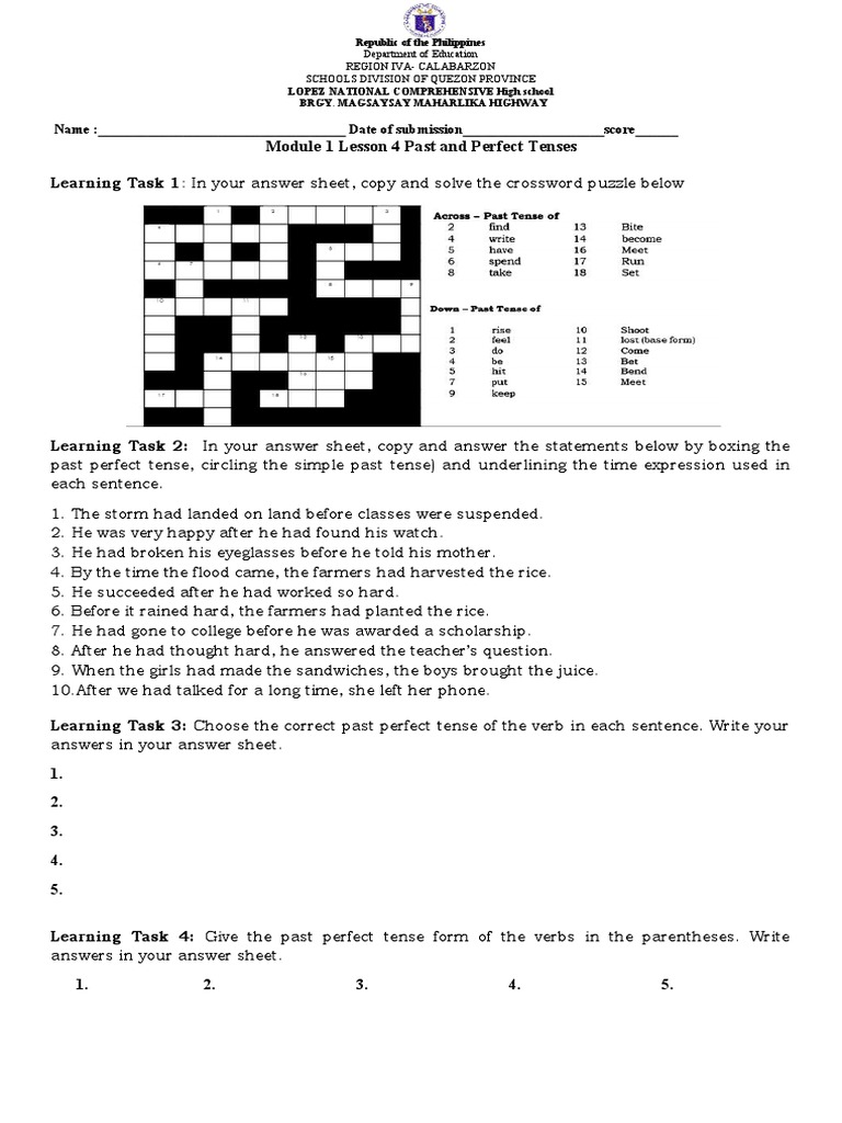 ENGLISH Lesson 4 Answer Sheet | PDF