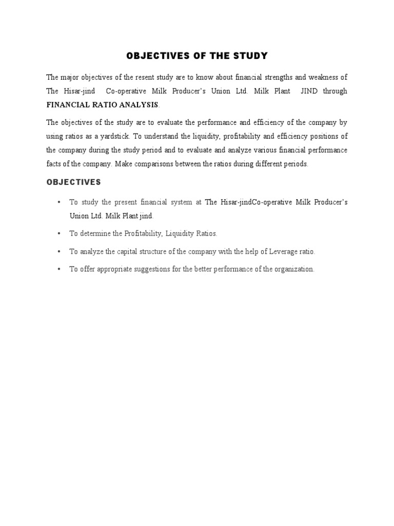 Objectives of The Study: Financial Ratio Analysis | PDF | Data ...