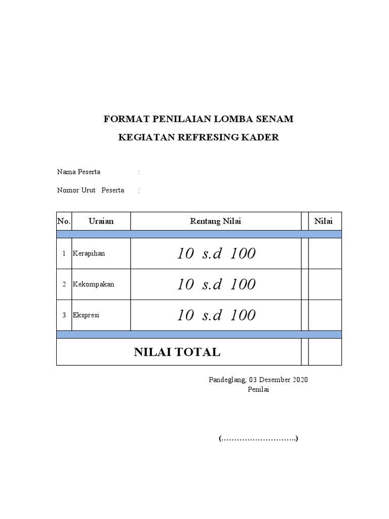 Format Nilai Senam | PDF