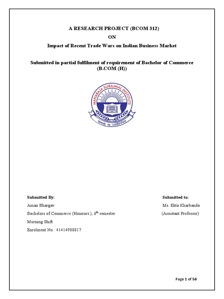 A Research Project (Bcom 312) ON Impact of Recent Trade Wars On Indian Business Market | PDF ...