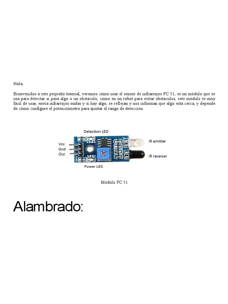 Uso del sensor infrarrojo FC-51 con Arduino | PDF