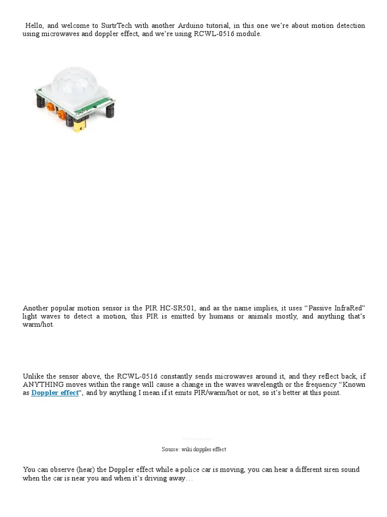 Doppler Radar Motion Sensor RCWL-0516 + Arduino - SURTR TECHNOLOGY ...