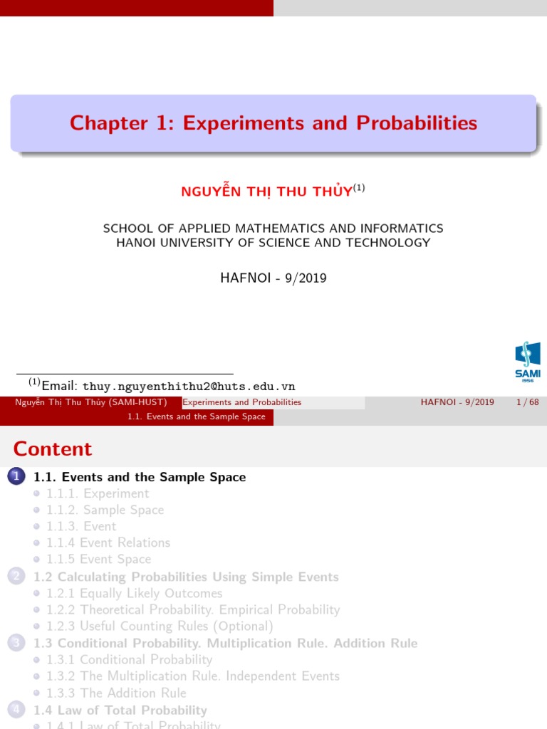Chapter1 MI2036 Lecture 20191 PDF | PDF | Probability | Experiment