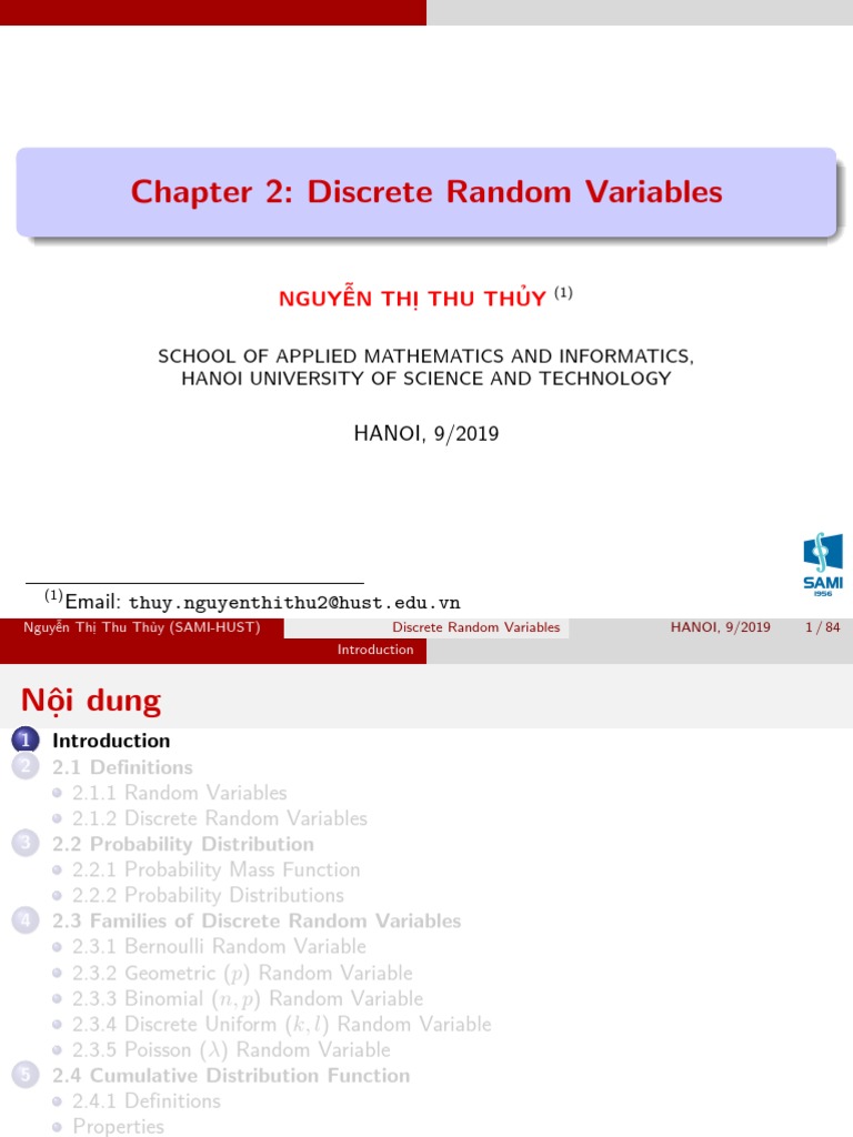 Chapter2 MI2036 Lecture 20191 PDF | PDF | Probability Distribution | Random Variable