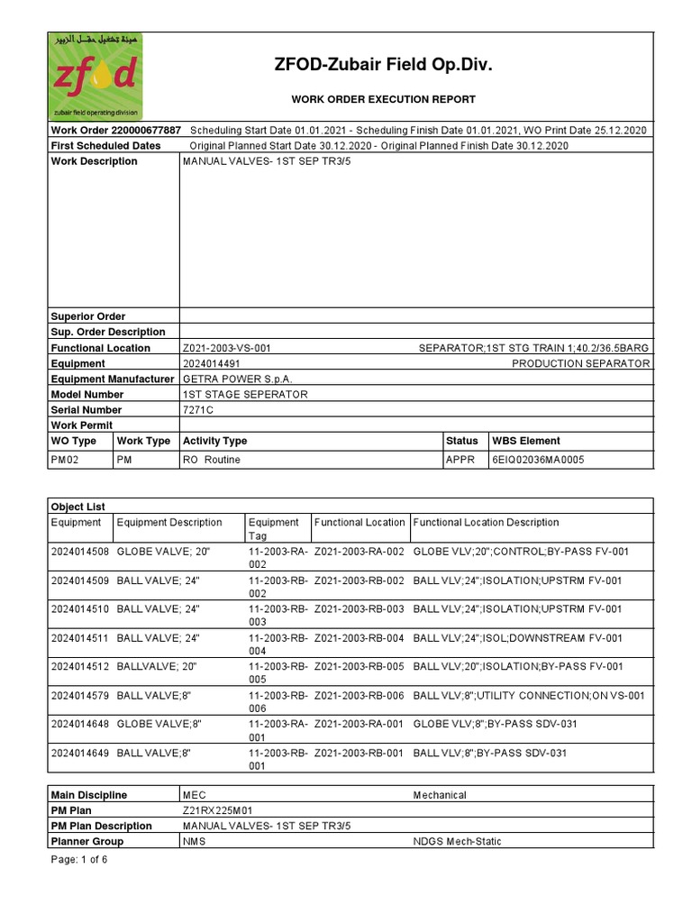 ZFOD-Zubair Field Op - Div | PDF | Valve | Hydraulics
