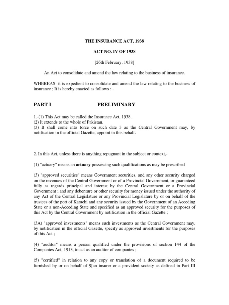 The - Insurance - Act - 1938 | PDF | Life Insurance | Insurance