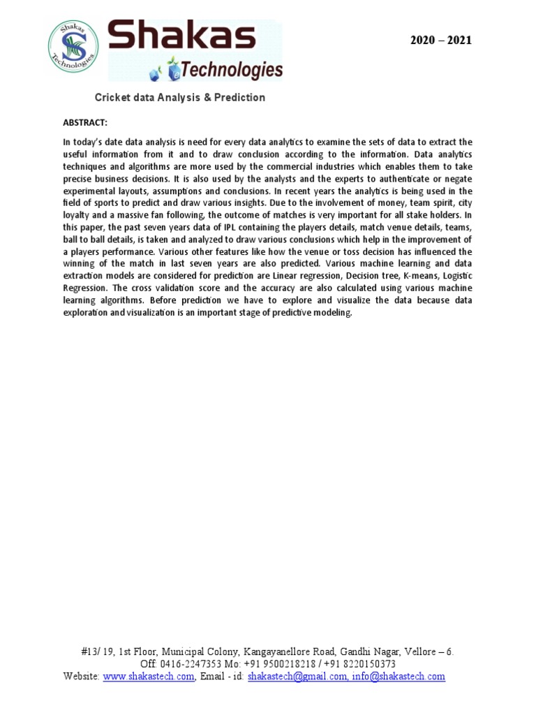 Cricket Data Analysis Prediction Insights Pdf