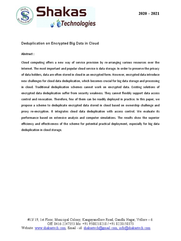 Deduplication On Encrypted Big Data In Cloud Pdf