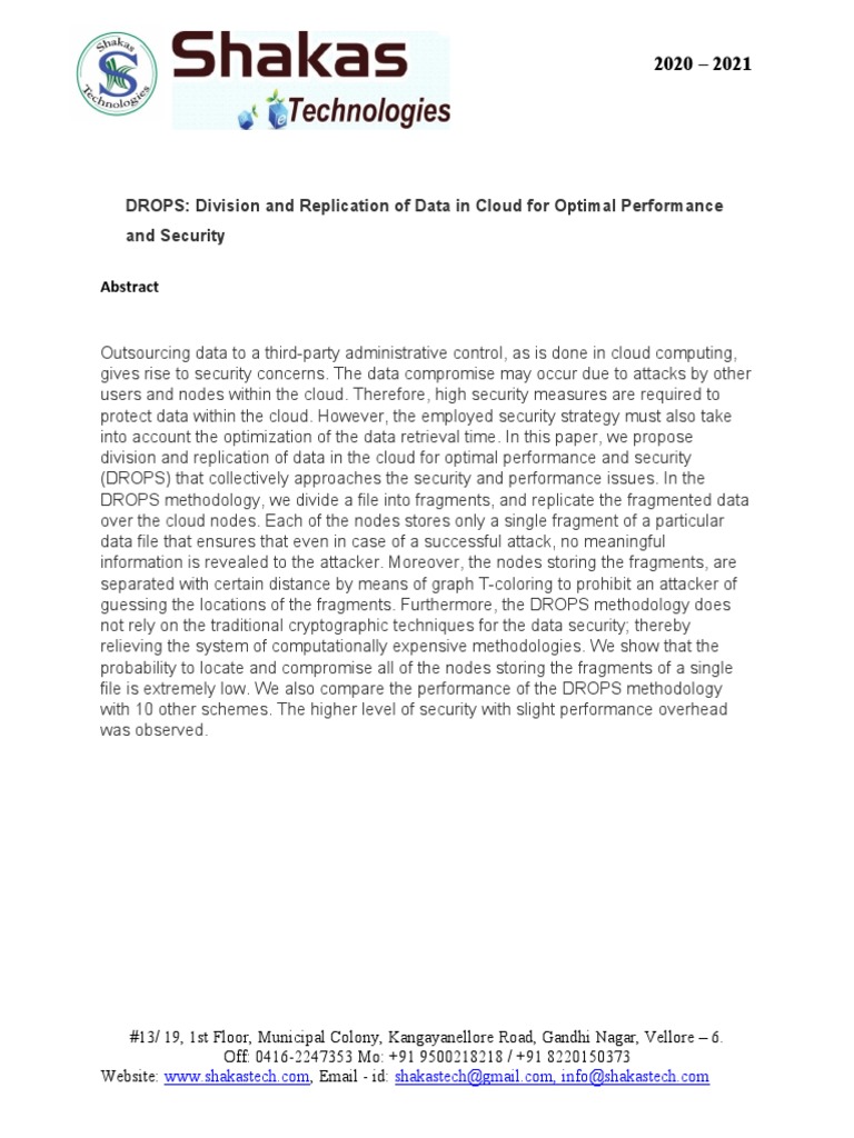 DROPS Division and Replication of Data in Cloud For Optimal Performance and Security | PDF