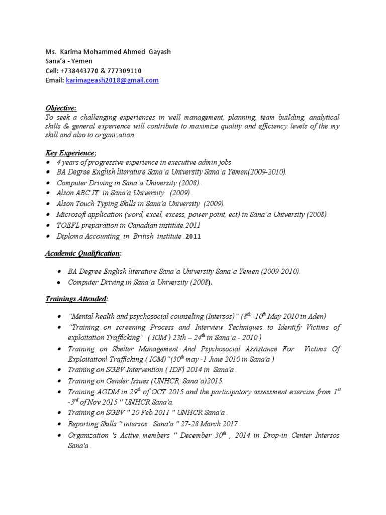 Karima Gayash CV 2019 | PDF | Psychosocial | Refugee