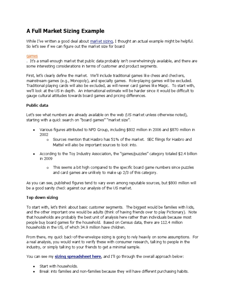 A Full Market Sizing Example | PDF | Household | Market (Economics)