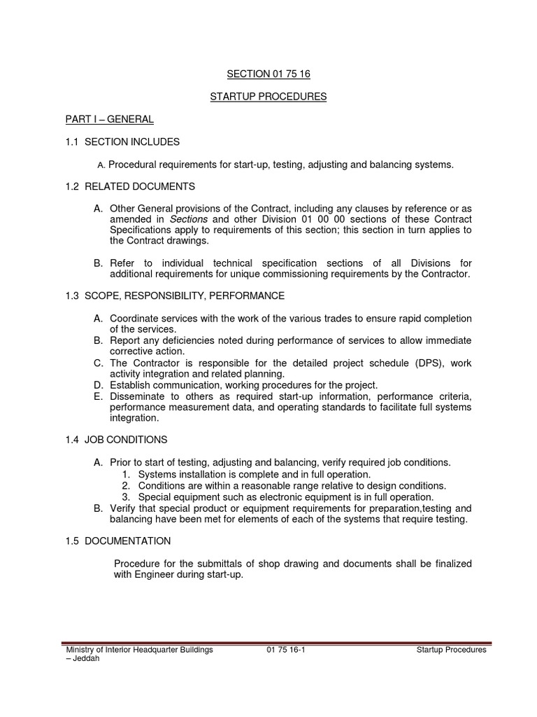01 75 16 Startup Procedures | PDF | Specification (Technical Standard ...