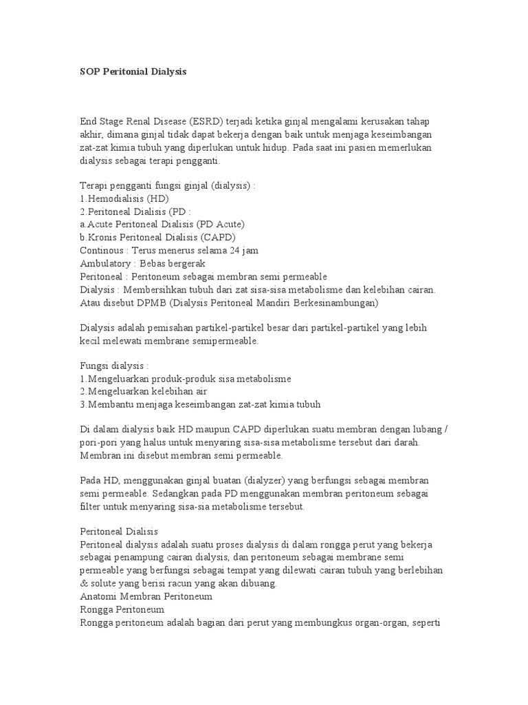 SOP Peritonial Dialysis | PDF