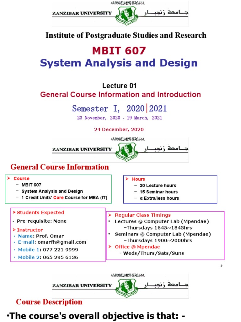 System Analysis and Design: MBIT 607 | PDF | System | Input/Output
