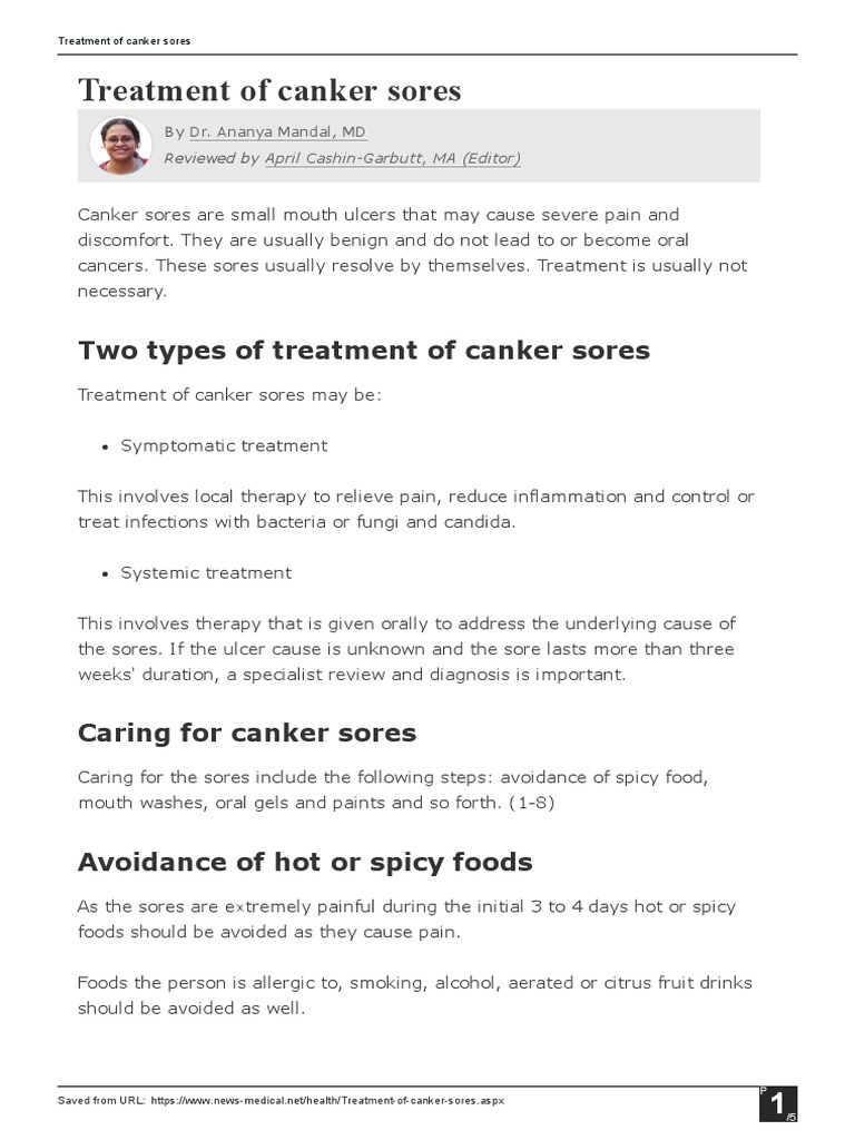 Two Types of Treatment of Canker Sores | PDF