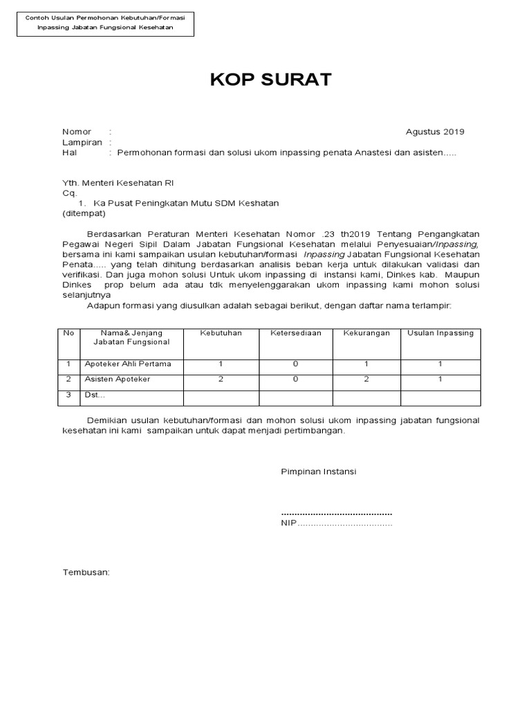 Permohonan Formasi Inpassing Kesehatan | PDF