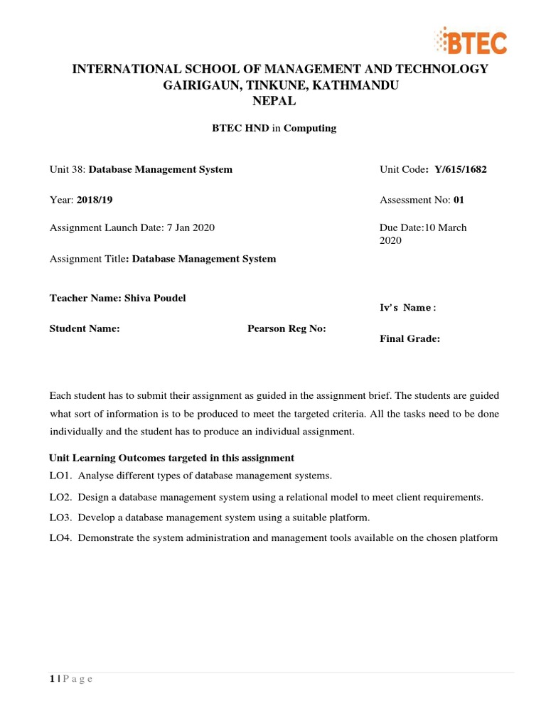 BTEC HND: Database Systems Guide | PDF | Relational Database | Databases