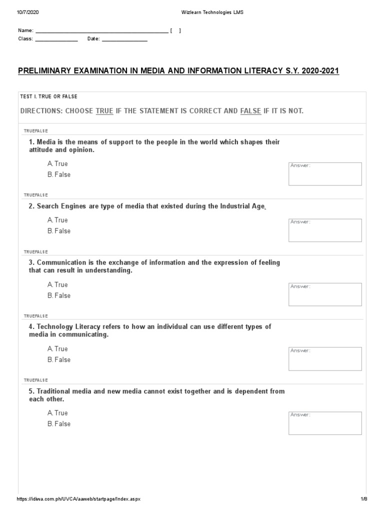 Genyo E-Learning Prelim Exam - Media and Information Literacy | PDF ...