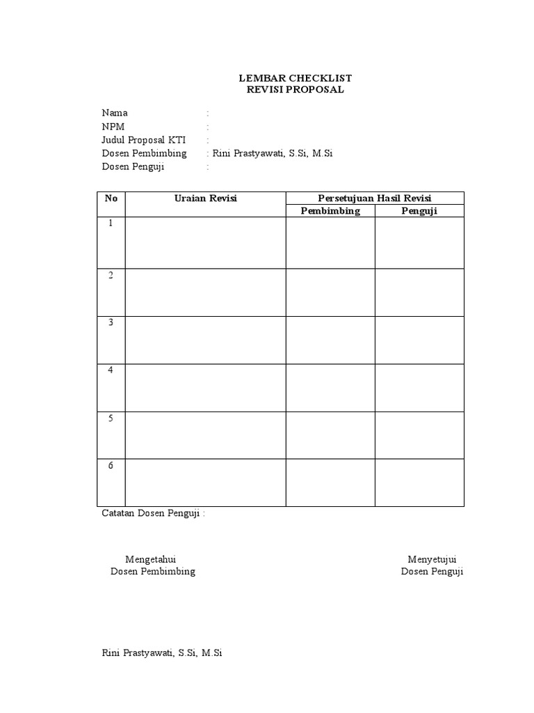 Lembar Checklist | PDF