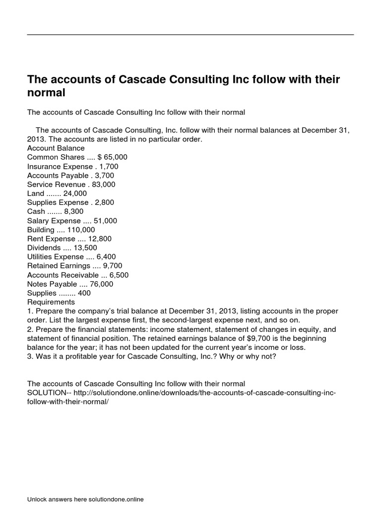 The Accounts of Cascade Consulting Inc Follow With Their Normal | PDF