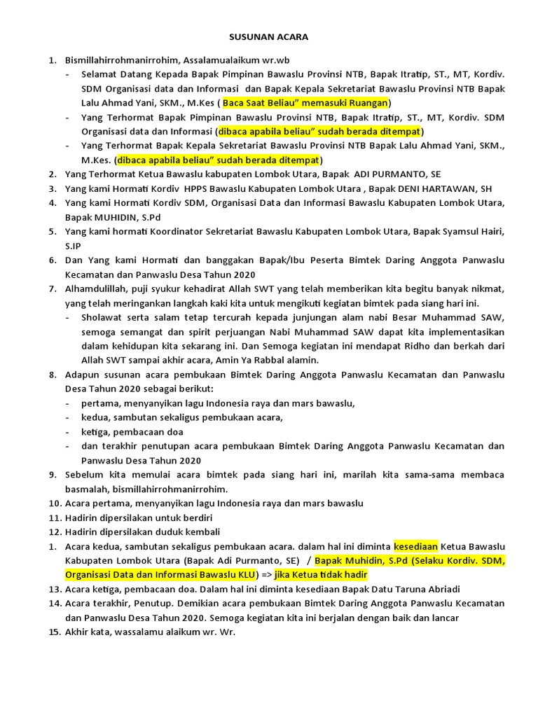 Susunan Acara Bimtek Daring | PDF