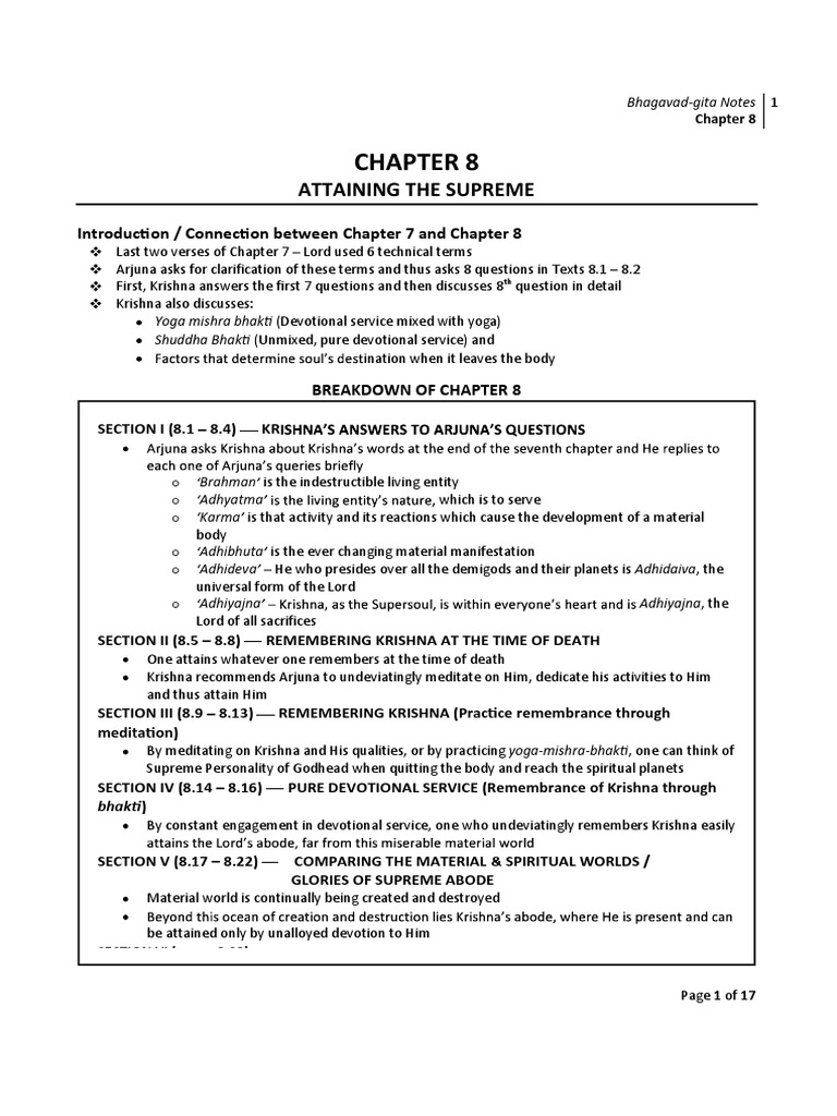 Chapter 8: Attaining the Supreme | PDF | Bhagavad Gita | Bhakti
