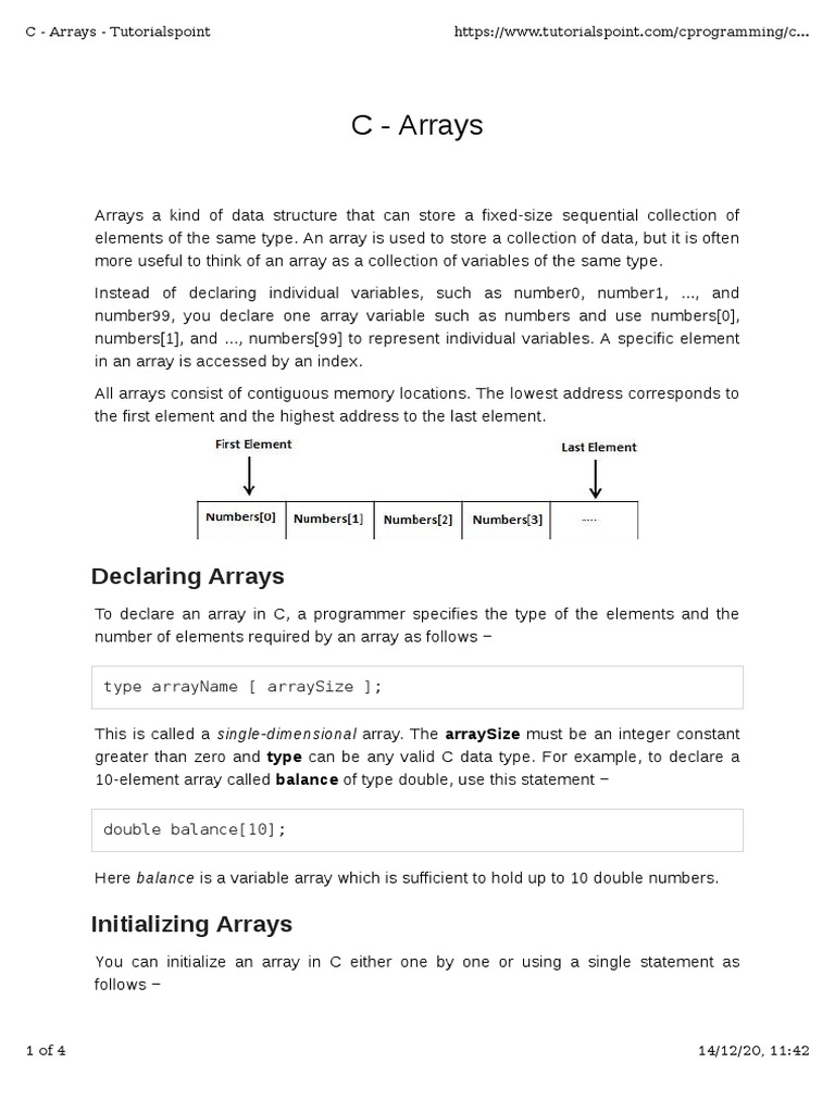 C Arrays Pdf Array Data Structure Data Type