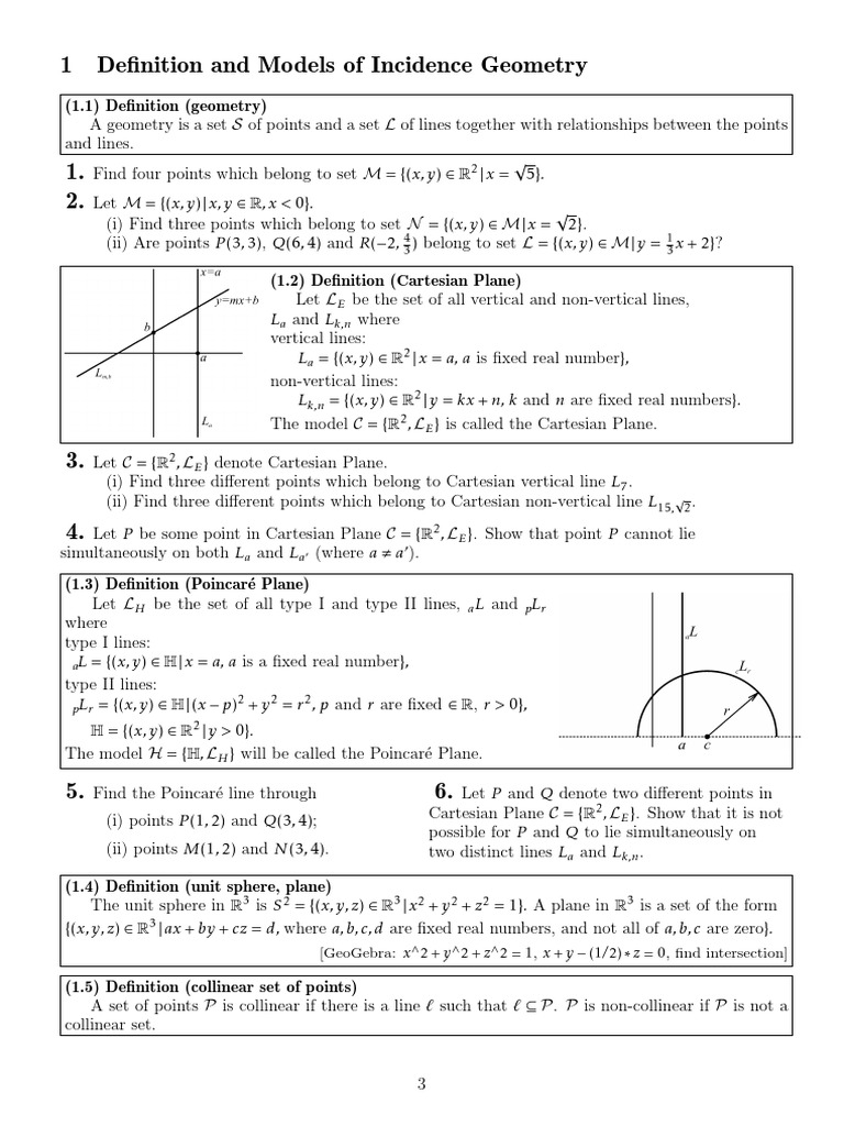 Definition and Models of Incidence Geometry | PDF | Sphere | Line ...